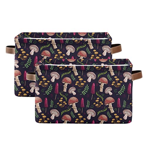 Kigai Collapsible Storage Basket with Handles, Mushroom Pattern Canvas Fabric Storage Bins Toys Clothes Organizer for Bedroom, Nursery, Shelves, Closets (1PACK)