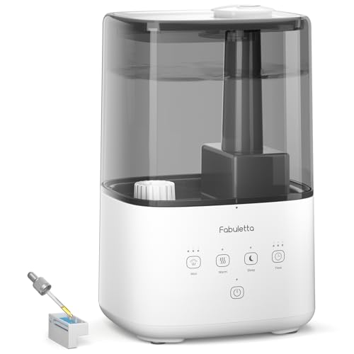 FABULETTA Humidifiers for Bedroom, Warm and Cool Mist Humidifier Large Room for Home, 4.5L Top Fill Room Humidifier with 45H Runtime, 3 Mist Levels, Essential Oil Diffuser, Quiet Sleep Mode & Timer