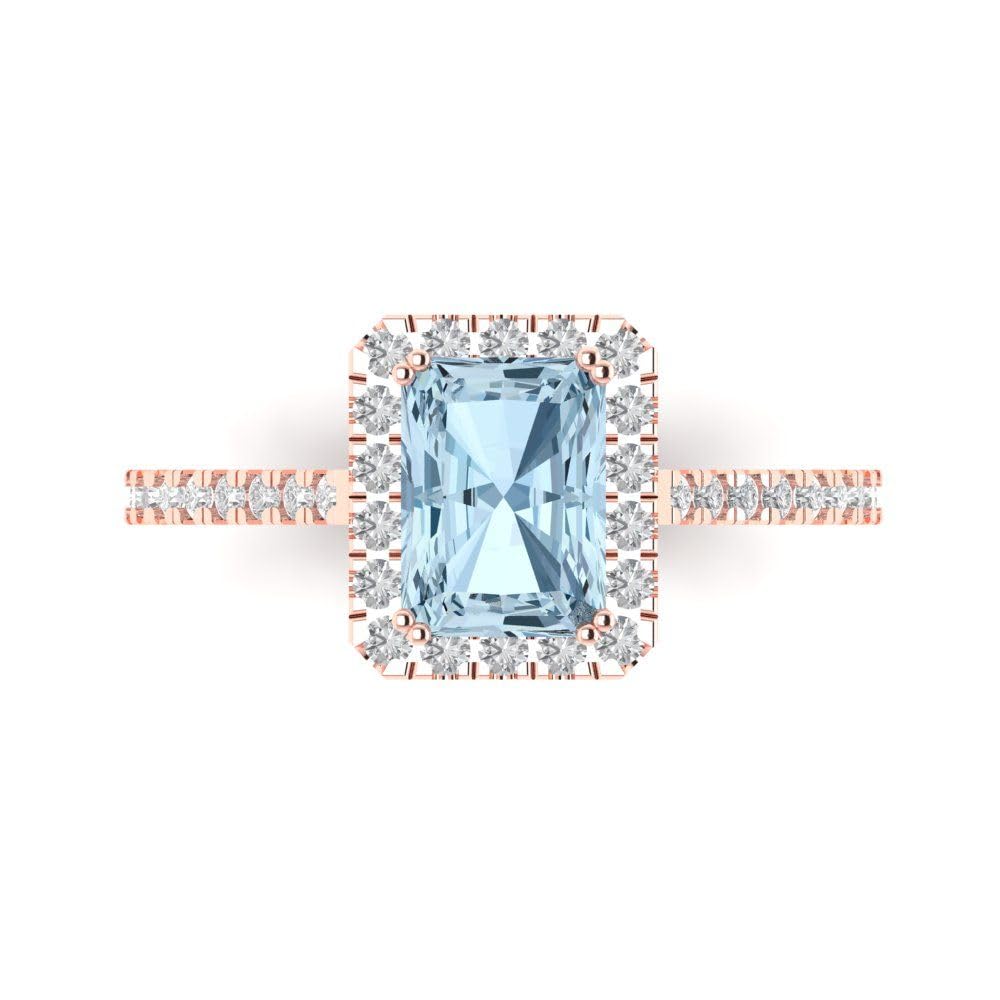 Clara Pucci 1.92ct Emerald Cut Solitaire Halo Natural Sky Blue Topaz Designer Wedding Bridal art deco Anniversary Ring 14k Rose Gold 7
