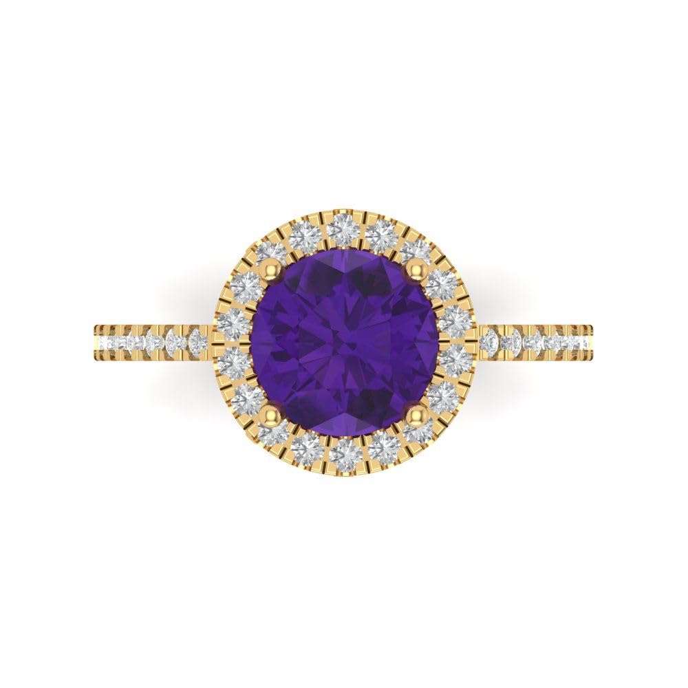 Clara Pucci 1.79ct Round Cut Solitaire halo Natural Amethyst Proposal Designer Wedding Anniversary Bridal accent ring 14k Yellow Gold