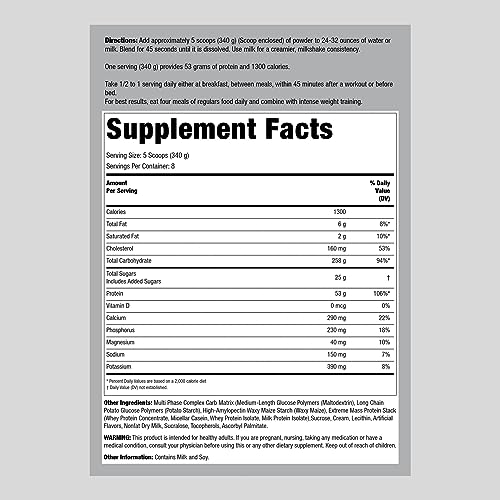 Fitness Labs Mass Gainer Protein Powder | 6 lb | Vanilla Flavor | 1300 Calories | with BCAAs | High Protein | Weight Gainer | Non-GMO, Gluten Free Supplement
