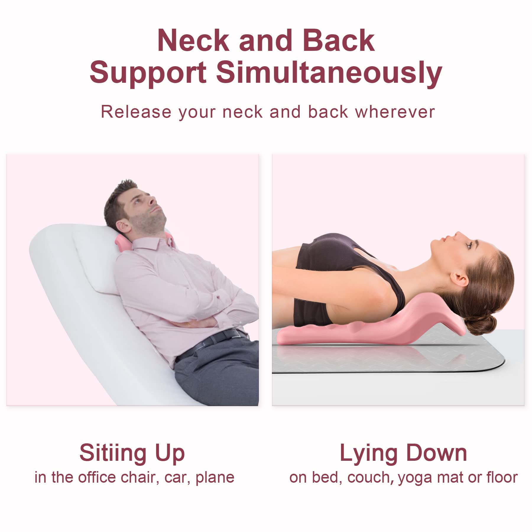 Fanlecy Neck and Shoulder Relaxer with Upper Back Massage Point, Cervical Traction Device Neck Stretcher for TMJ Pain Relief and Cervical Spine Alignment Chiropractic Pillow (Pink)
