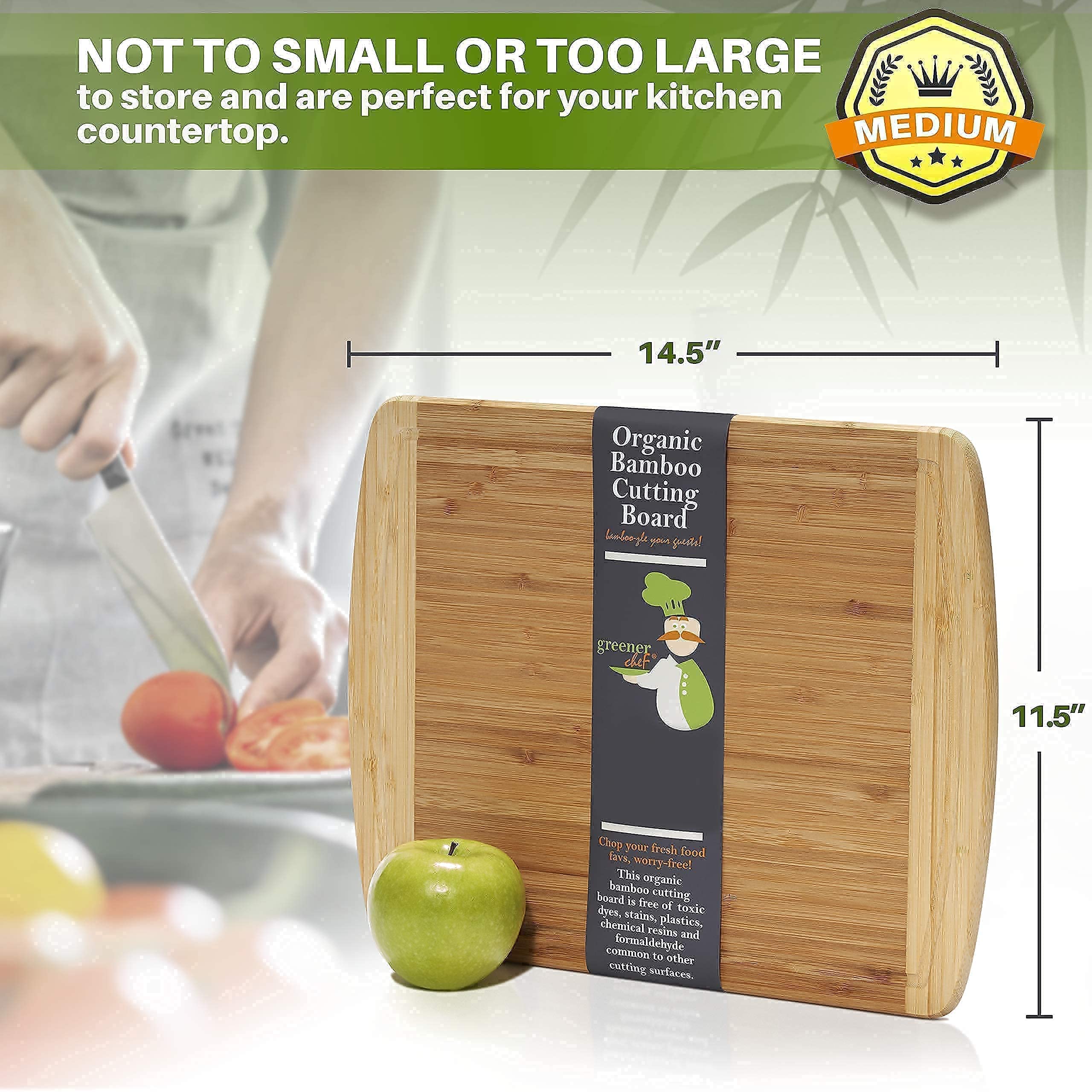 Extra Large Bamboo Cutting Board - XL Wood Cutting Board - 18 x 12.5" and Medium-Large Wood Cutting Board : 14.5 x 11.5 Inches