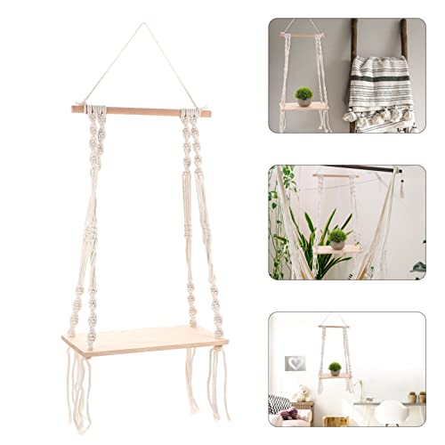 Garneck Home Decor Wall Mounted Shelves Macrame Wall Hanging Shelf Handmade Macrame Shelf Woven Hanger for Plants and Decor Hanging Bohemian Shelf Plants Decor Decoraciones para Salas De Casa