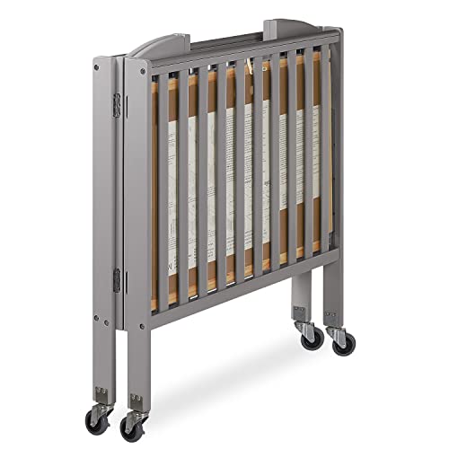 Dream On Me 3 in 1 Portable Folding Stationary Side Crib in Steel Grey, Greenguard Gold Certified, Safety Wheels with Locking Casters, Convertible, 3 Mattress Heights