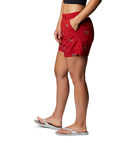 Columbia Women's W Super Backcast Water Short, Red Spark Fish Flag Print, Large x 5