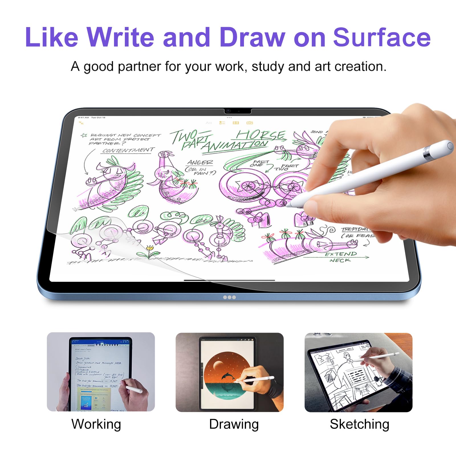 Fabunor [2 Pack Matte Surface Screen Protector Compatible with iPad 10th Generation 2022 (10.9 Inch), Matte PET Film for Drawing & Writing, Anti Glare, Compatible with Apple Pencil