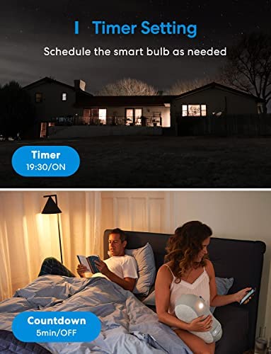 meross Smart Light Bulb, Dimmable WiFi LED Bulb Compatible with Apple HomeKit, Siri, Alexa, Google Home, SmartThings, A19 E26 Warm White 2700K, 810 Lumens 9W 60W Equivalent, No Hub Required, 4 Pack