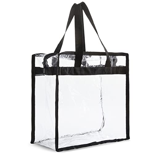 Juvale 2 Pack Clear Stadium Approved Tote Bags, 12x6x12 Large Transparent Totes with Zippers, Handles for Concerts, Sporting Events, Music Festivals, Work, School, Gym