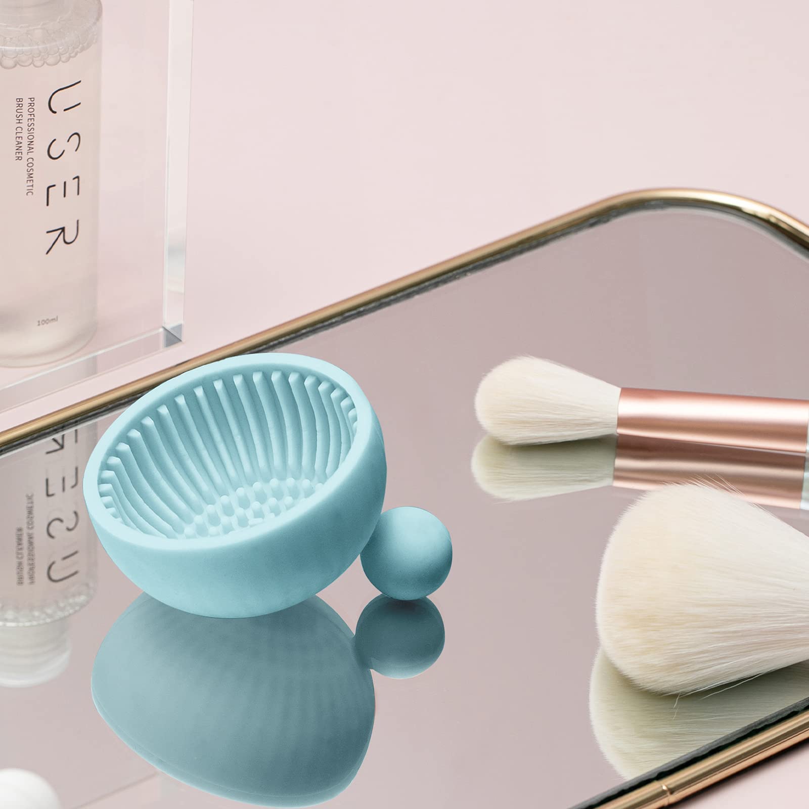 PubconttiMakeup Brush Cleaner Mat,Silicone Make Up Cleaning Brush Scrubber bowl Portable Washing Tool Cosmetic Brush Cleaners for Gir,Easy Clean