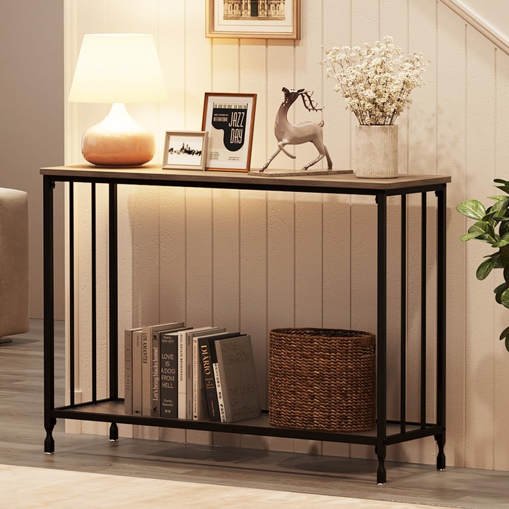 IDEALHOUSE 33.5" Narrow Console Table, Small Entryway Table with Glass Shelf and Metal Frame, Sofa Table Narrow Long Behind Couch Table, Modern Gold