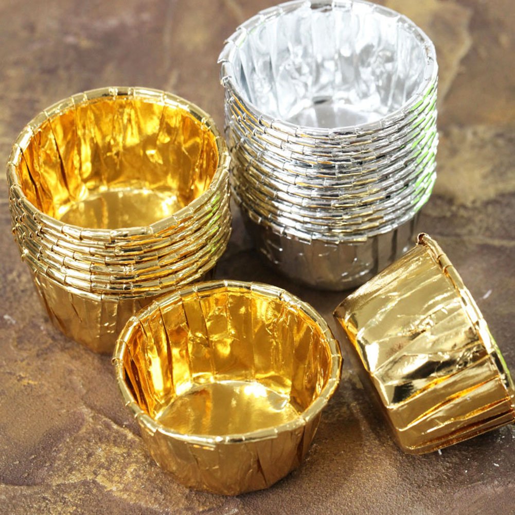 Gold Foil Metallic Paper Baking Cups Muffin Cups Cupcake Liners 50-Count Cake Baking Cups for Birthday, Wedding, Party (Gold)