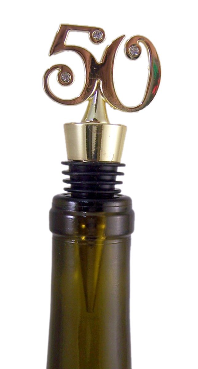 Gold Toned Metal 50 Charm Top Wine Bottle Stopper, 3 1/2 Inch