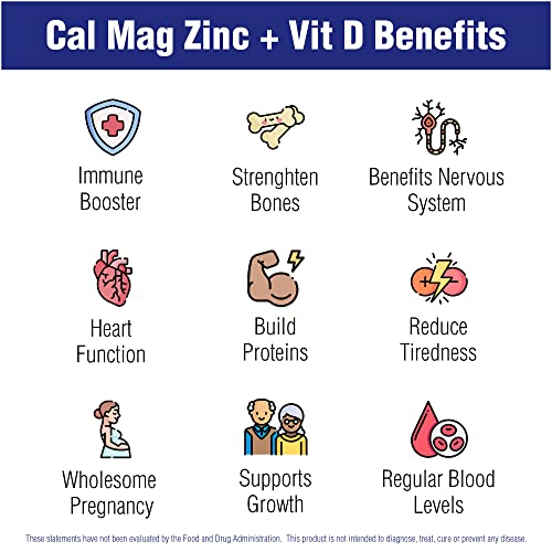 Calcium Magnesium Zinc Vitamin D Supplement 60 Tablets by Natural Systems - Calcium Magnesium Zinc and Vit D Supplements for Strong Immune System - Magnesium Supplement for The Immune System