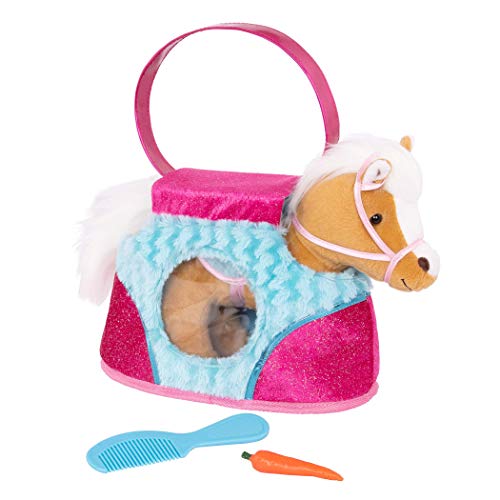 Pucci Pups β Beige Horse with Blue Stripes and Pink Pony Bag (ST8274Z) 10 inches