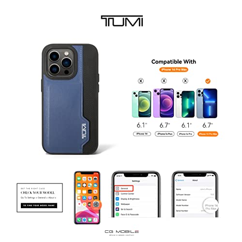 CG MOBILE TUMI Phone Case for iPhone 14 Pro Max in Blue with Vertical Card Slot, HC Leather Protective & Durable Case with Easy Snap-on, Shock Absorption & Signature Logo