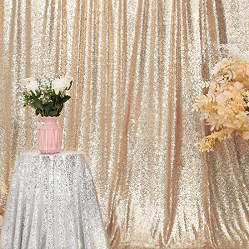 Juya Delight Light Gold Sequin Photography Backdrop Curtain for Party Banquet Festival Wedding Anniversary Exhibition,(6ft x 8ft,Light Gold)…