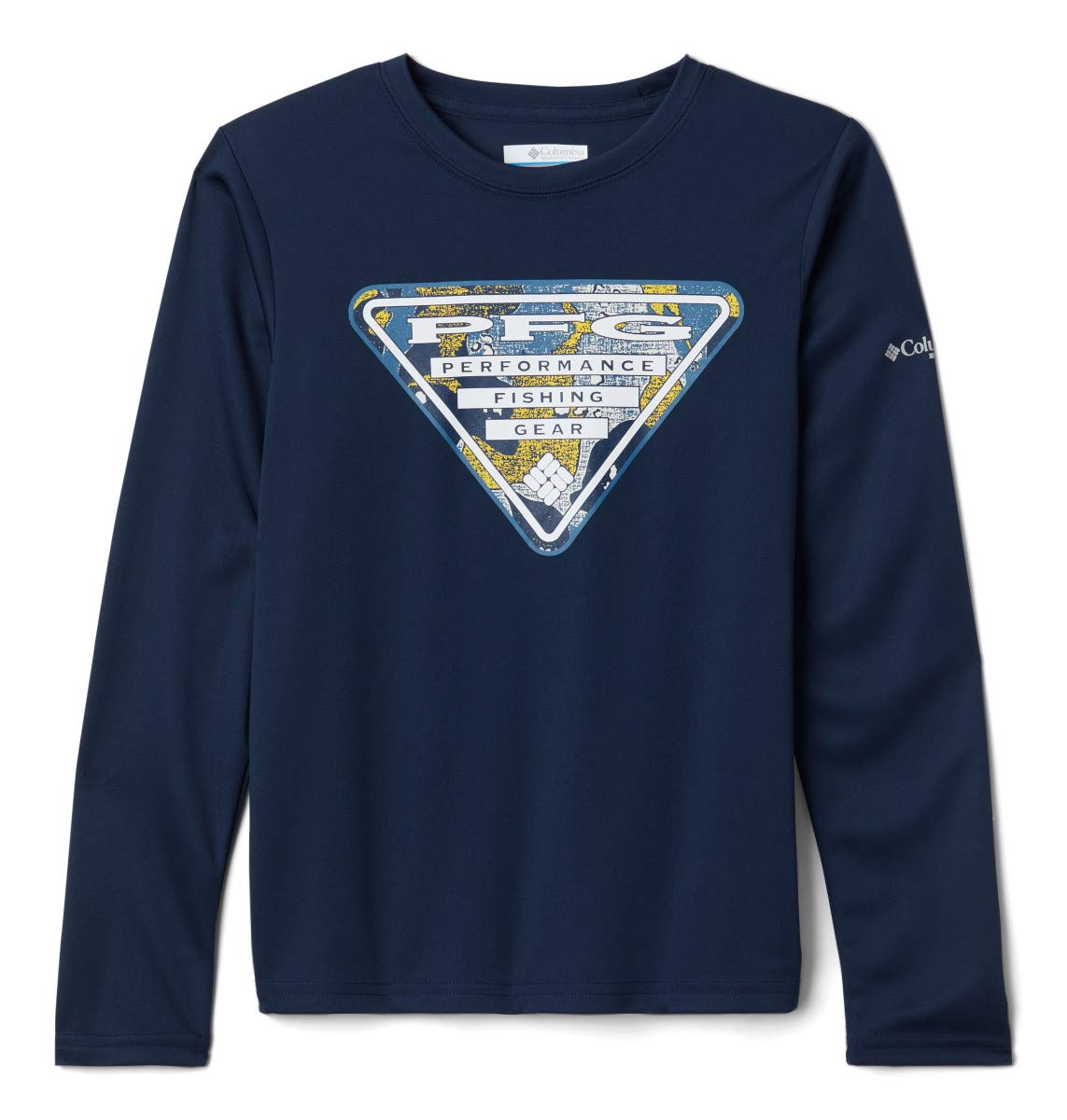 Columbia Youth Boys Terminal Tackle Triangle Fill Long Slee, Collegiate Navy/Gamefish Camo, X-Large