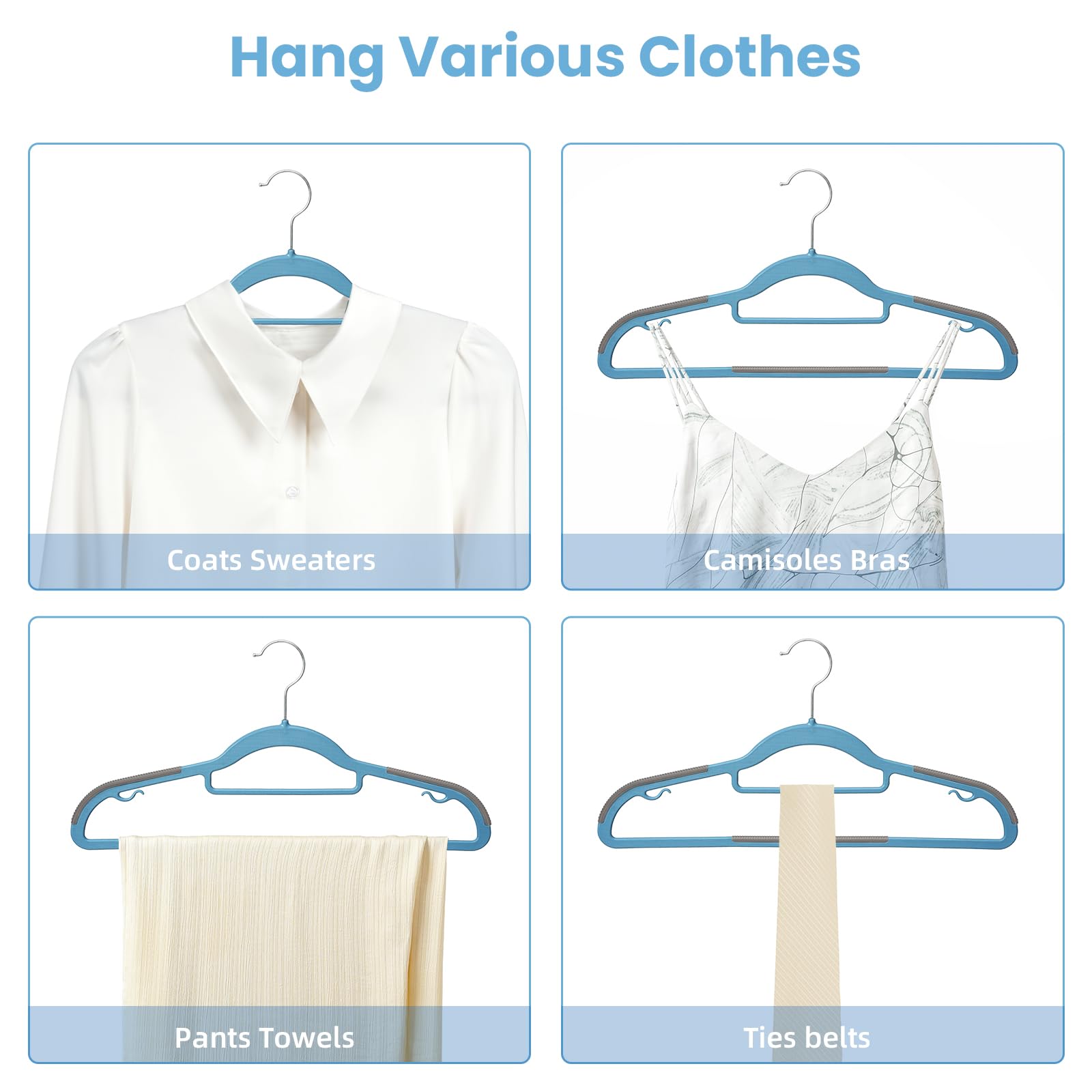 Heavy Duty Standard Plastic Hangers 50 Pack with Non-Slip Design,360°Swivel Hook Space Saving Organizer for Bedroom Closet,Shirts,Pants,Strong Enough for Coat(Black)