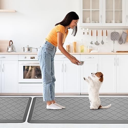 WEZVIX Cushioned Kitchen Mat 2 PCS, Anti Fatigue Kitchen Rugs, Heavy Duty Kitchen Rugs and Mats Non-Skid, Ergonomic Comfort Foam Kitchen Floor Mat for Home, Office, Sink, Laundry - Grey