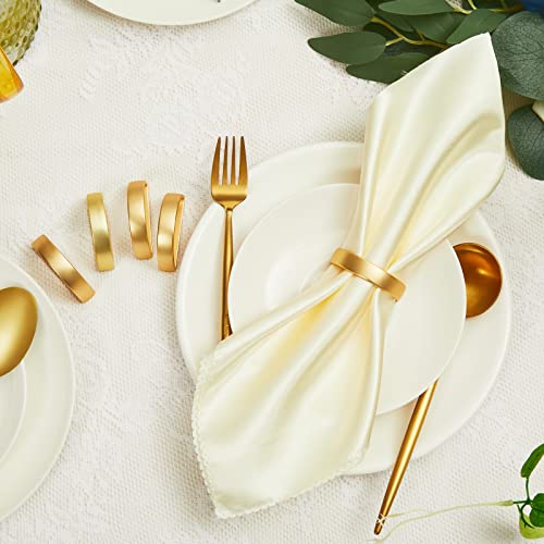 Stainless Steel Napkin Rings Metal Napkin Ring Holders Modern Ring Holder Serviette Buckles Metallic Adornment for Table Settings Kitchen Dinner Party Wedding (Matte Gold Semicircle, 10 Pcs)