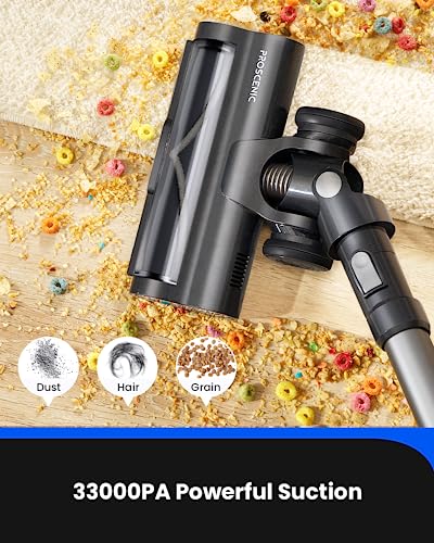 Proscenic P12 Cordless Vacuum Cleaner, Vertect Light, Anti-Tangle Brush, Stick Vacuum with Touch Display, 33Kpa/120AW Cordless Vacuum, Max 60mins Runtime, Deep Clean for Pet Hair, Hard Floor & Carpets