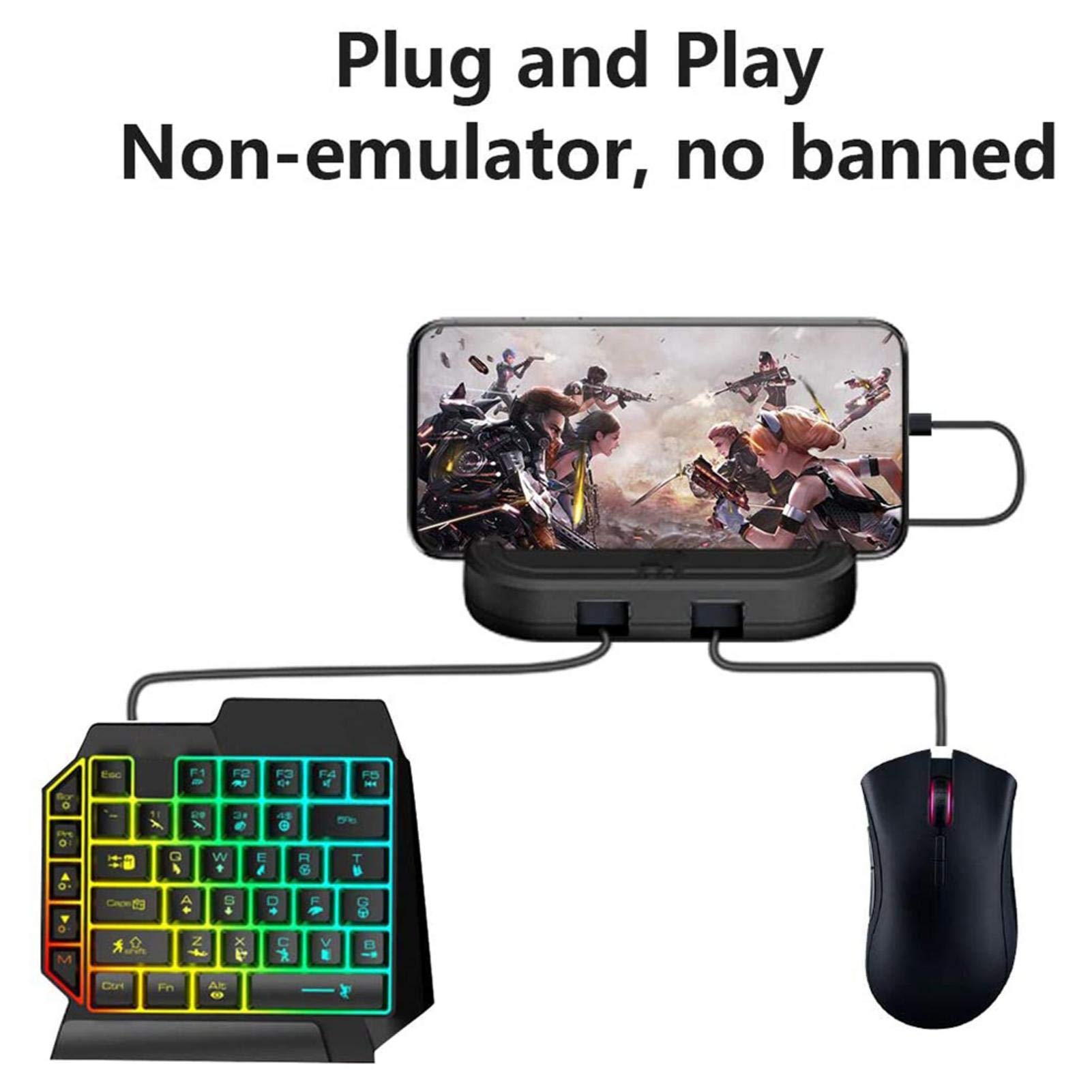 CHUWUJU USB C Wired PUBG Mobile Game Keyboard Mouse Converter Adapter, Gaming Controller Gamepad with HDMI USB 3.0 Port for Shooting Games 4k@144Hz Monitor TV, Compatible with Android Phone/Tablets