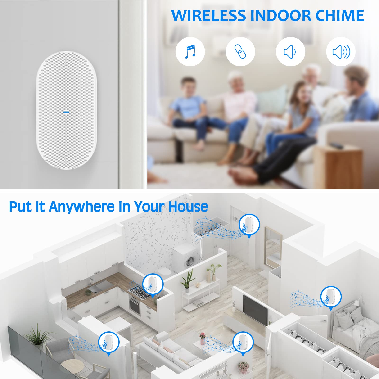 CHWARES 2022 New Wireless Video Doorbell Camera with Chime, 1080P HD Smart Door Bell Motion Detector, 2-Way Audio, Night Vision, Battery Powered, Free Cloud Storage
