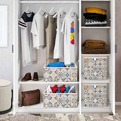 Kigai Storage Basket Moroccan Tile Mosaic Foldable Storage Bin 15.8 x 10.6 x 7 Inches Cube Storage Baskets Box for Shelves Closet Laundry Nursery Bedroom Home Decor