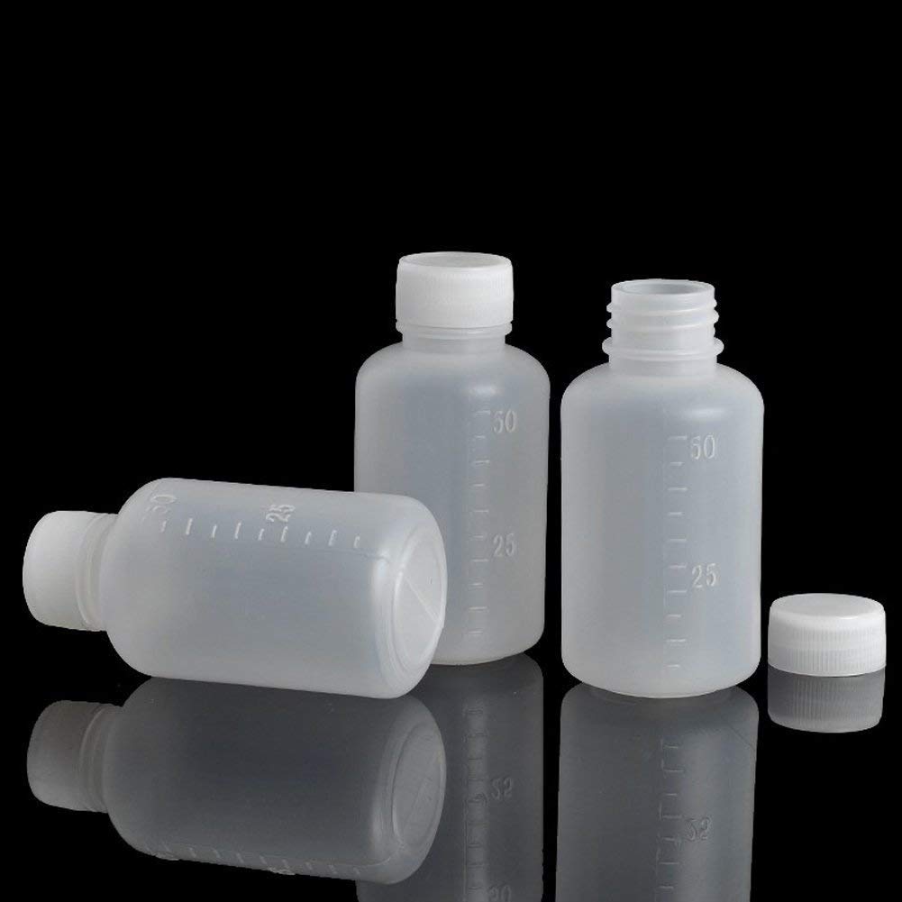 LAZZON Leak Proof Squeezable PE Plastic Empty Small Mouth Graduated Lab Chemical Container Reagent Bottle Sample Sealing Liquid Medicine Bottle 50ML