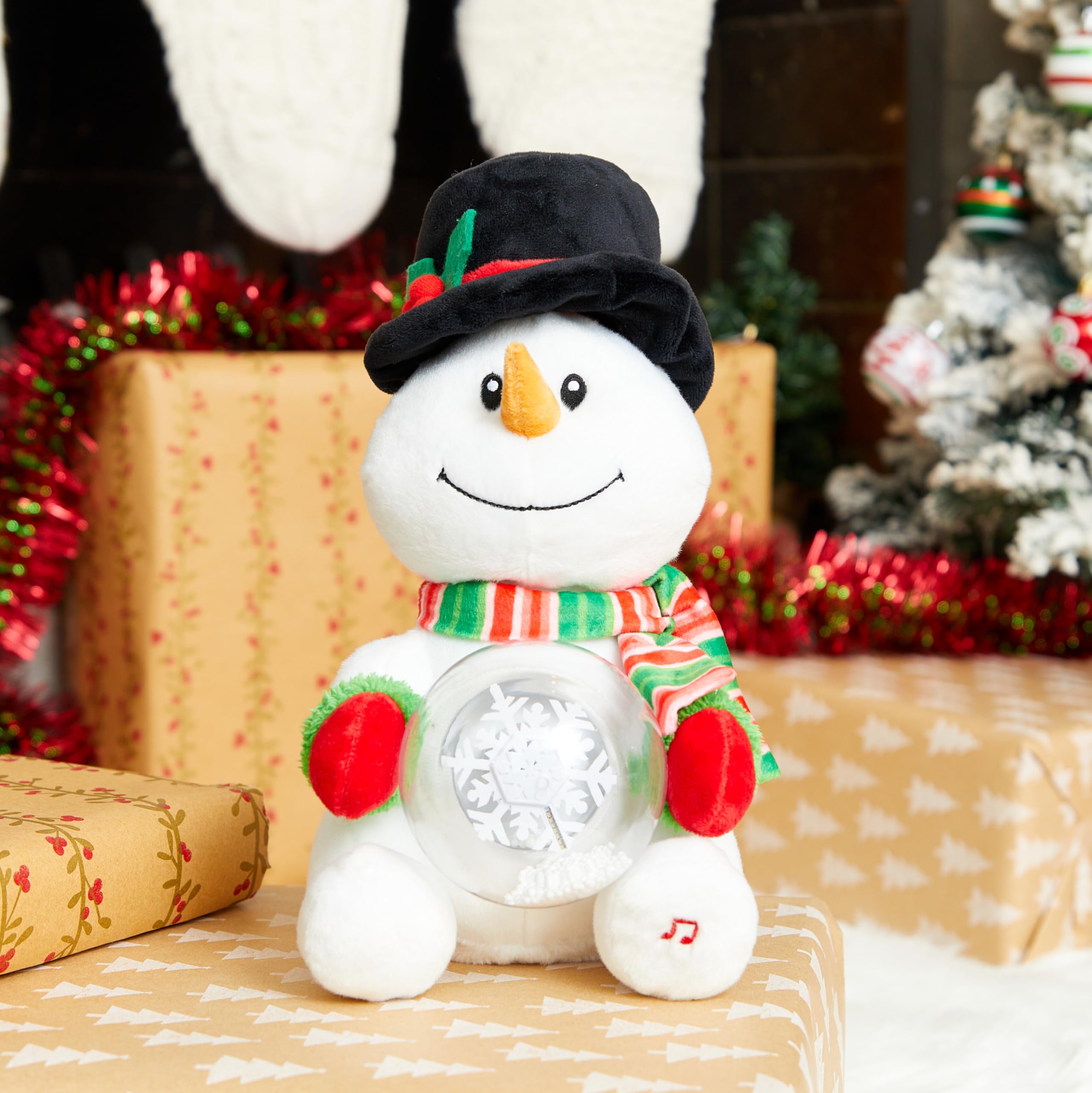 Cuddle Barn - Snowglobe Stormy | Animated Christmas Snowman with LED Light Stuffed Animal Plush Toy, Bops Around to Frosty The Snowman, 12 Inches