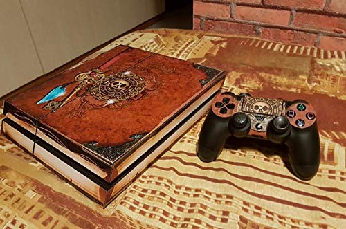 ZOOMHITSKINS PS4 Console and Controller Skins, Old Book Treasure Pirate Knight Medieval Gold Pearl Map, Durable, Bubble-Free Goo-Free, 1 Console Skin 2 Controller Skins, Made in USA