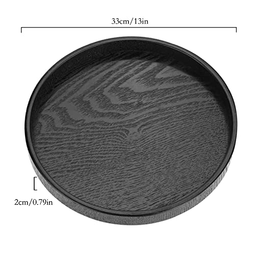 Rive Round Solid Wood Serving Tray, Non-Slip Tea Coffee Snack Plate Food Meals Serving Tray with Raised Edges for Home Kitchen Restaurant(13inch,Black)