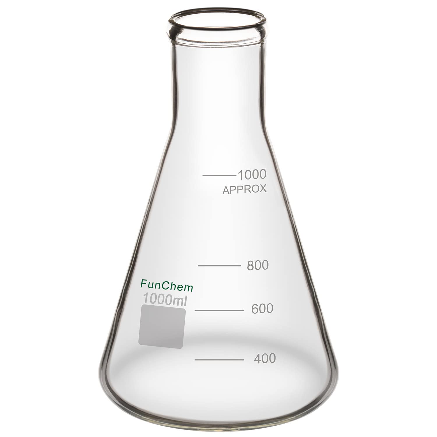 FunChem Narrow Mouth Glass Erlenmeyer Flasks with Heavy Duty Rim, Clear Graduations (500 ml)