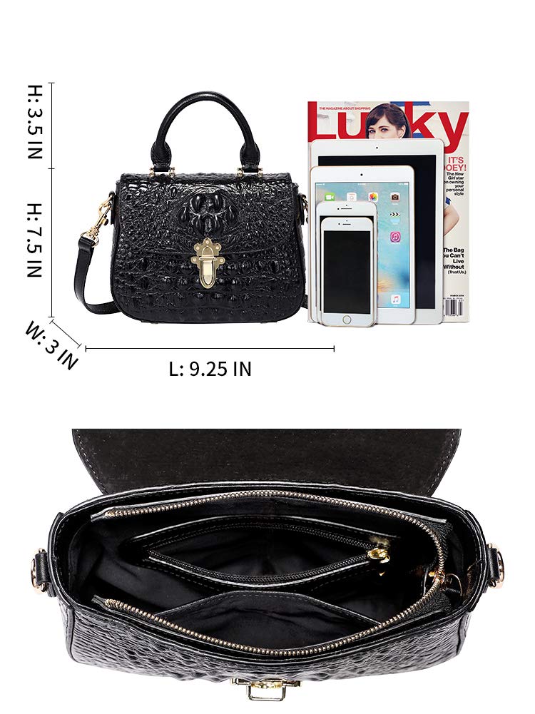 PIJUSHI Leather Crossbody Bags for Women Designer Crocodile Purse Satchel Handbag (99806 Black)…