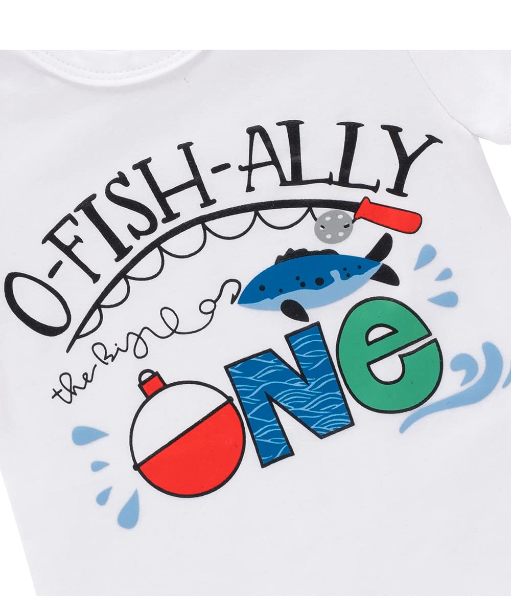 Fantasy Era Baby Boys O-Fish-Ally Printing 1st Birthday Outfit Funny Bowtie One Year Old Boys Romper Short Set (Blue,12-18Months)
