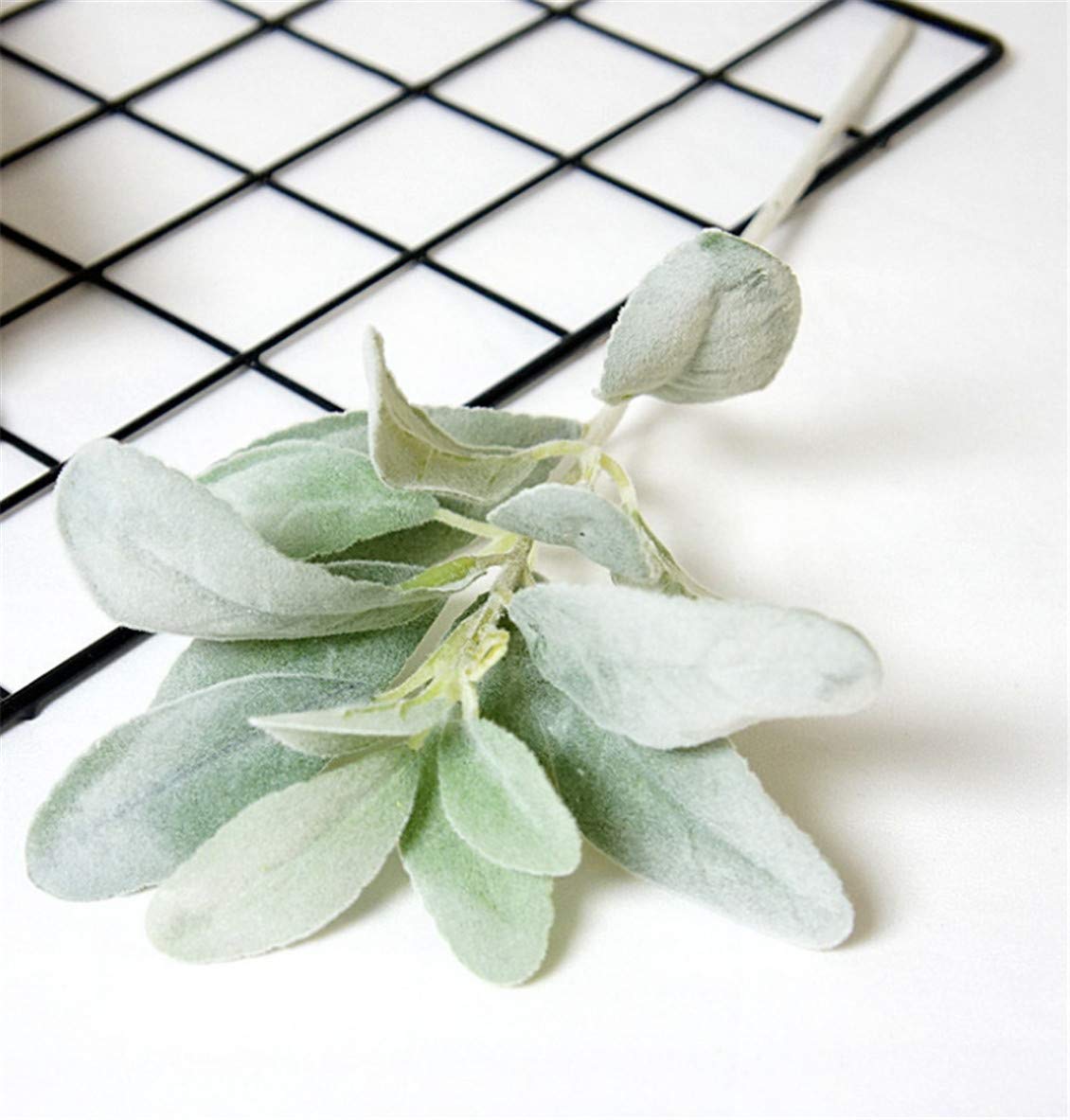 Skyseen 5Pcs Artificial Lambs Ear Greenery Leaves for Wedding Bridal Bouquet Party Home Garden Decor