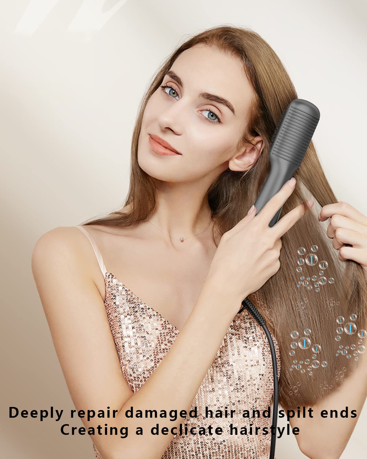 Facepos Anti-Scald Hot Air Brush - Negative Ion & Infrared Hair Straightener, 500W, Grey