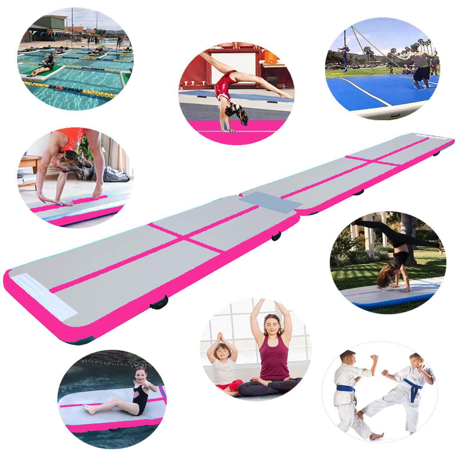 CNSPORT Inflatable Air Gymnastics Mat Training Mats 10ft13ft16ft20ft Gymnastics Tracks for Home UseTraining,Pink,10ft*3.3ft*4in(3*1*0.1m)