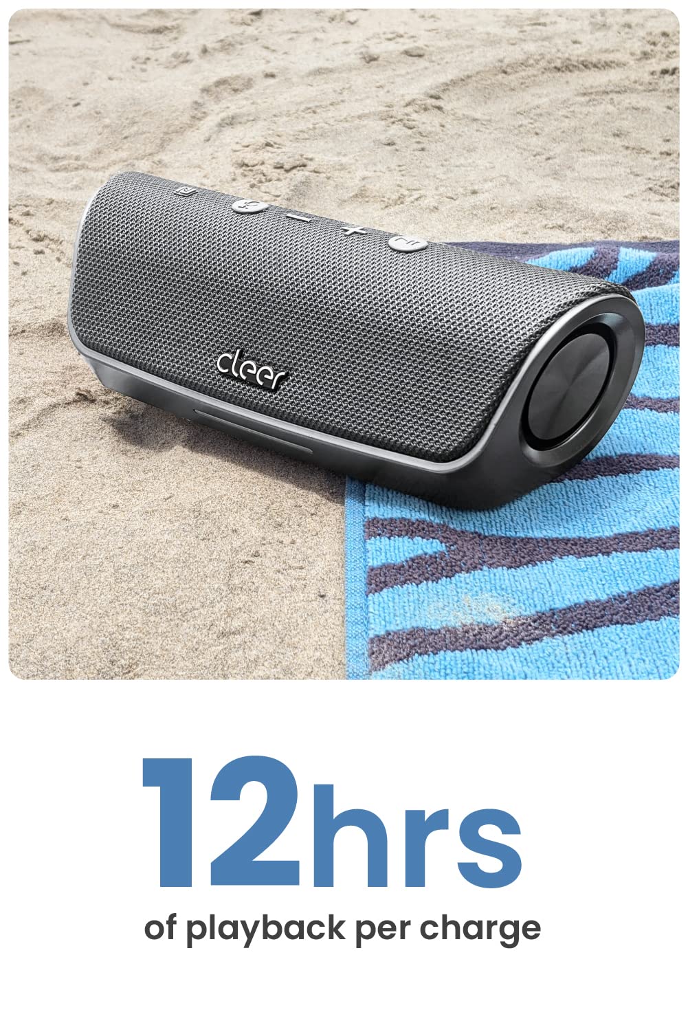 Cleer Scene Portable Bluetooth Speaker,IPX7 Waterproof,Powerful Sound and Deep Bass,Built-in Echo and Noise Canceling Microphone,12 Hours Battery,for Office,Home,Outdoors and Travel-Grey