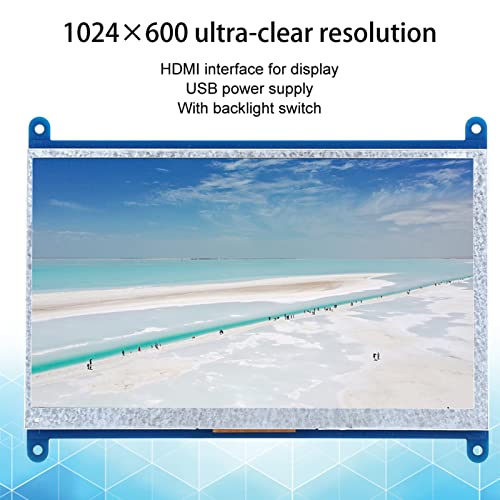 Heayzoki 7 Inch HDMI Monitor LCD Display, Display Screen for Raspberry Pi HDMI 1024 X 600 Backlight Switch, Can Be Used As a Computer Monitor, USB Power Supply