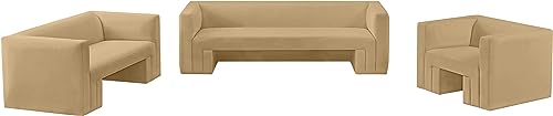 Meridian Furniture 665Camel-S Henson Collection Modern | Contemporary Velvet Upholstered Sofa with Soft Camel Velvet, Solid Wood Frame, 89.5" W x 34.5" D x 28" H, Camel