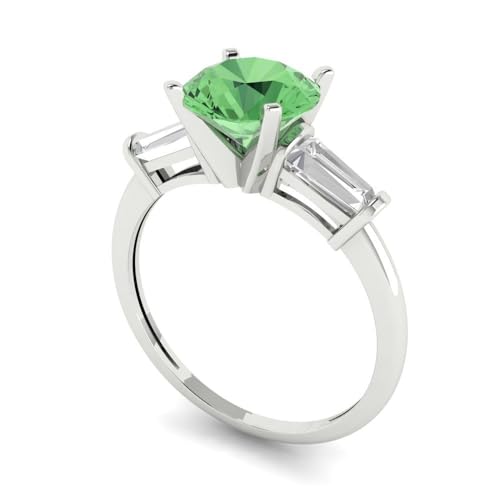 Clara Pucci 2.0 ct Round Cut 3 stone Solitaire Green Simulated Diamond Engagement Promise Anniversary Bridal Ring 18K White Gold 6.75