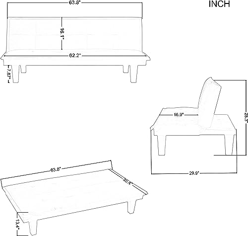 LCH Convertible Folding Sofa Bed, Futon Sofabed with 3 Adjustable Positions for Living Room, Home, 63.8β x29.9βx 28.3β, Black