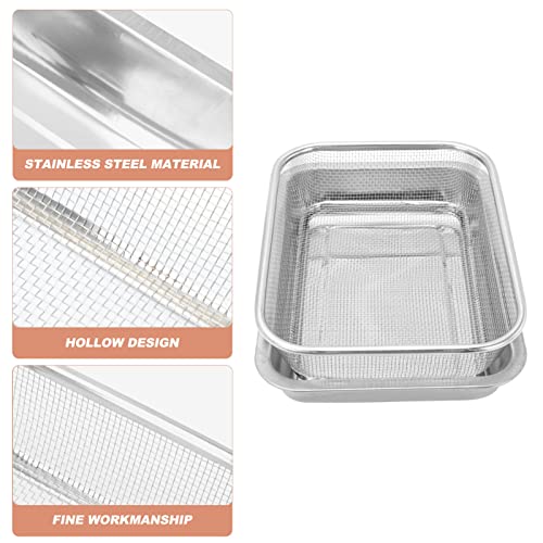 Frying 1set Serving Roaster Food Roasting Spill Fast Baking Steel Net Frying Strainer Dinner Cooking Pan Tray Appetizer Kitchen Oven Quarter Colander Racks Tool Plates Nonstick Fry Mesh Basket (Color