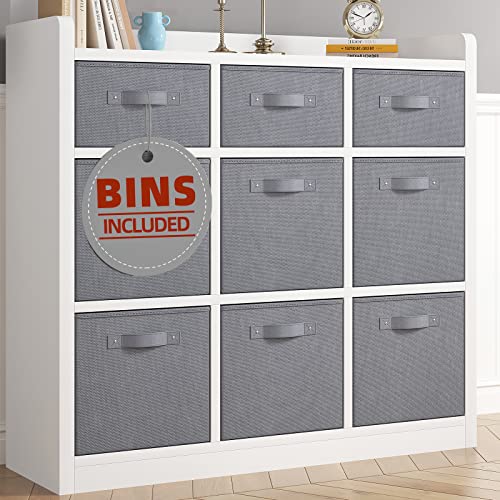 EnHomee Cube Storage Organizer White Storage Cube Organizer 9 Cube Storage Shelf with Drawers Wood Cubby Storage with Cube Storage Bins Toy Organizer for Clothes Books