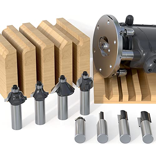 FivePears Tungsten Carbide Router Bits - 12 Piece Router Bit Set with 1/2-Inch Shank for Doors,Tables,Shelves,Cabinets,DIY Woodwork