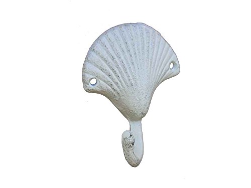 Whitewashed Cast Iron Seashell Hook- Nautical Wall Hook- Seashell Decoration