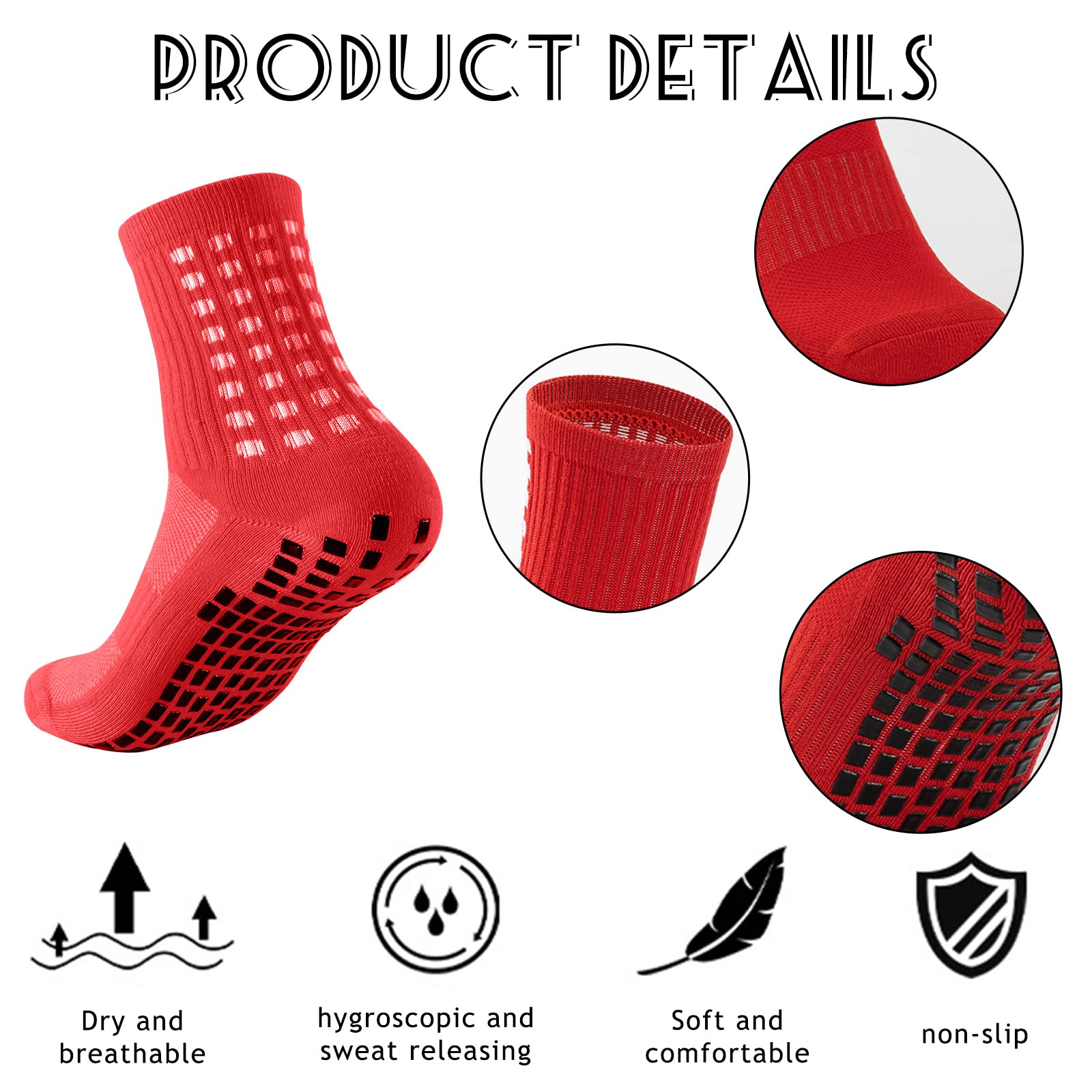 Elfcool Mens Soccer Socks, 6 Pairs Non-Slip Pads Athletic Socks for Football (MultiColored)