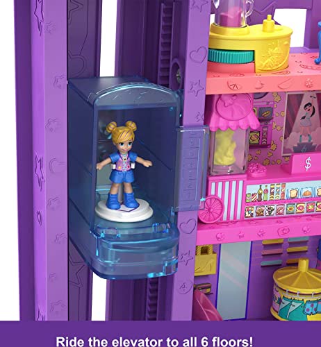 Polly Pocket Playset with 3 Micro Dolls, 1 Toy Car, Food and Shopping Accessories, Pollyville Mega Mall Toy